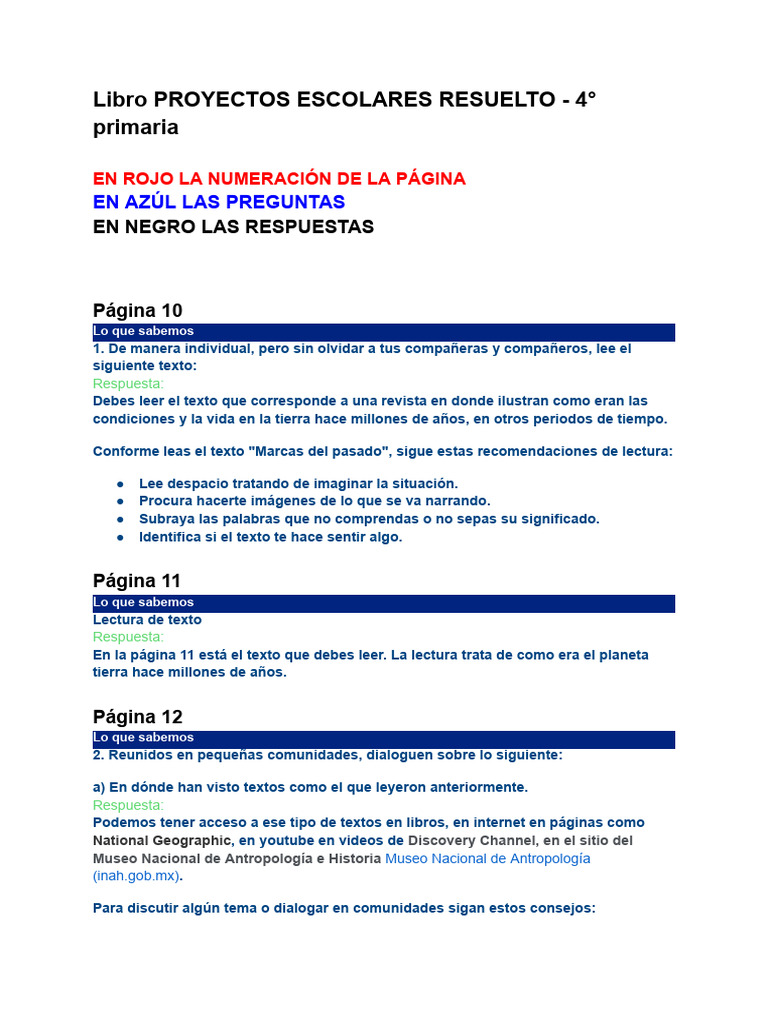 Libro de Proyectos Escolares Resuelto - 4° de Primaria | PDF | Escuelas ...