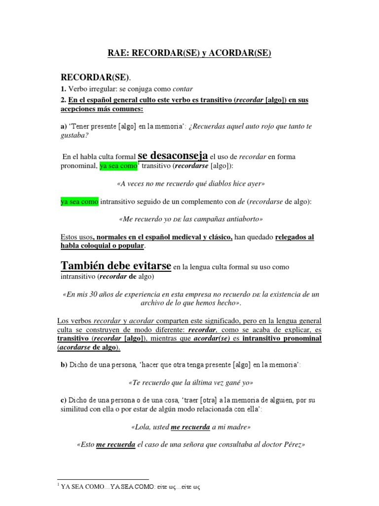 Acordarse y Recordarse | PDF | Lengua española | Verbo