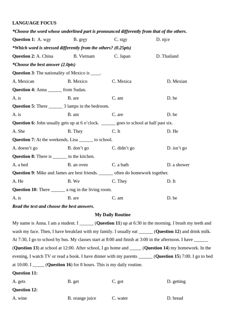 English Language Practice Questions | PDF