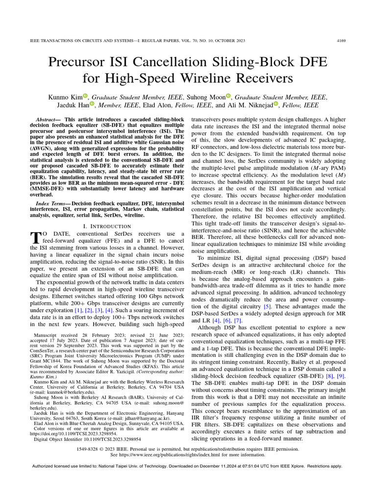 【113年】Precursor ISI Cancellation Sliding-Block DFE for High-Speed ...