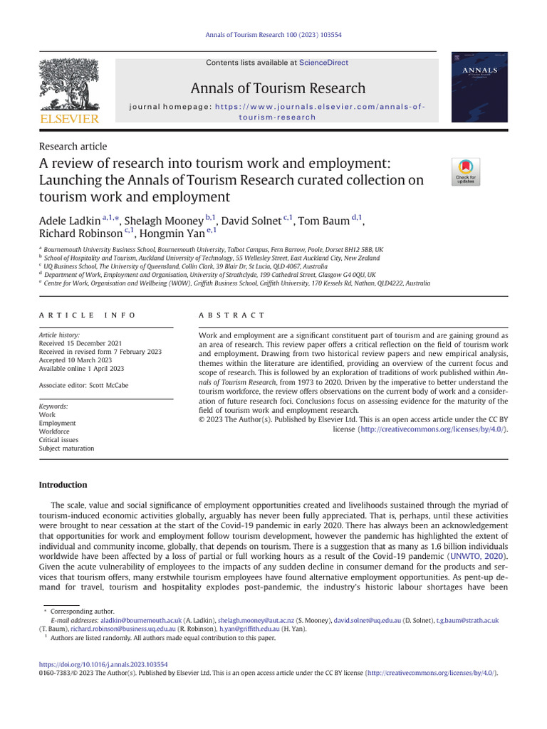 Review of Tourism Work and Employment | PDF | Human Resource Management ...