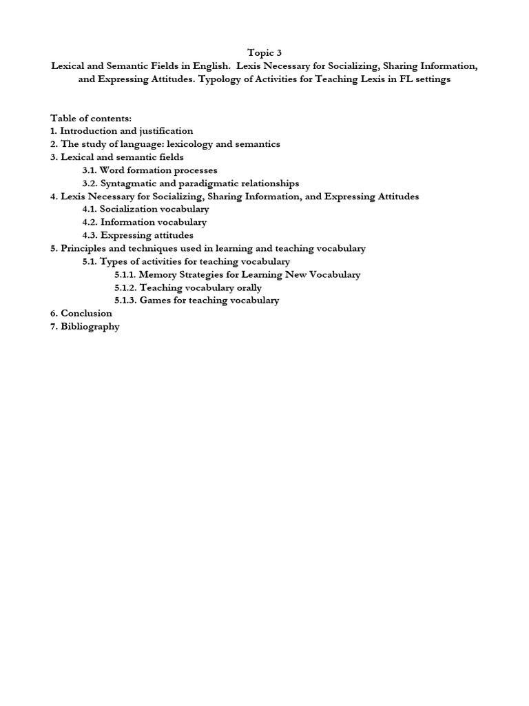 Teaching Lexical Fields in EFL Classrooms | PDF | Semantics | Lexicon