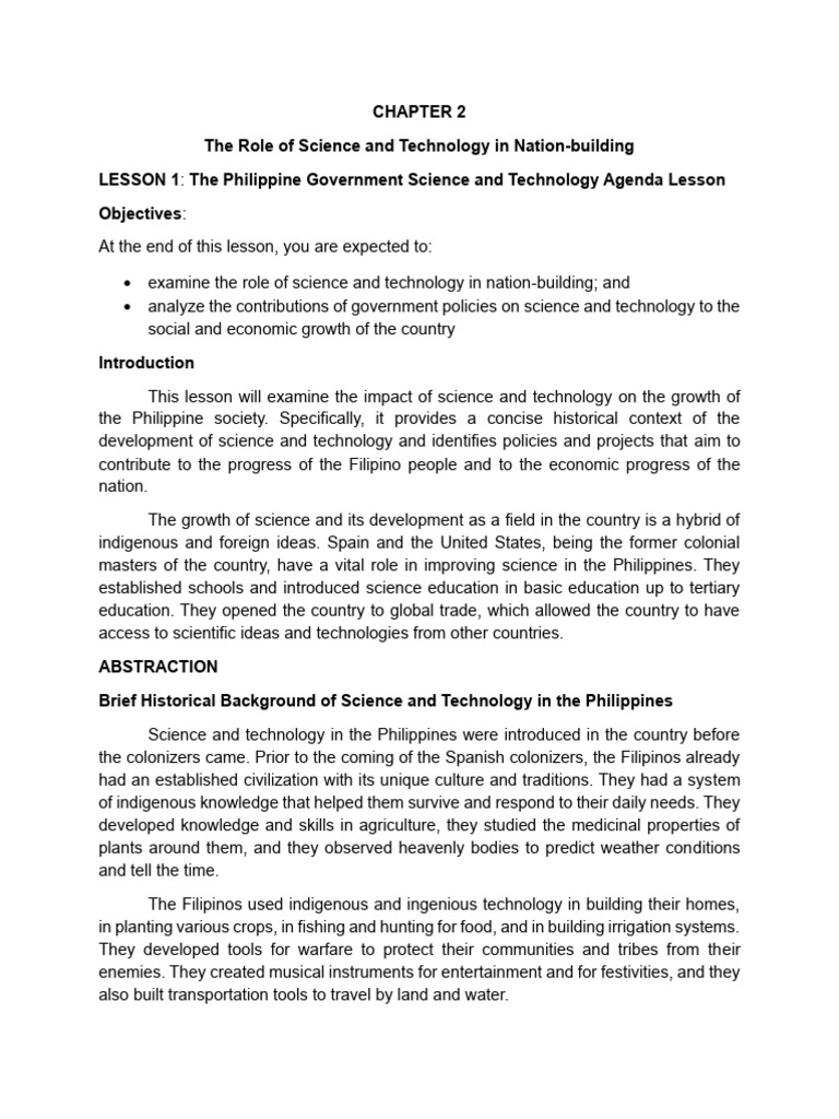 5 - 2025, August 15 - Week 3 - CHAPTER 2 LESSON 1: The Role of Science and Technology in Nation ...