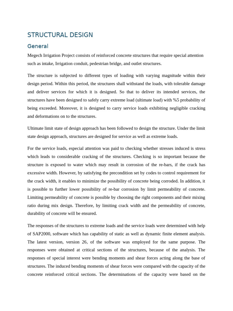 Structural Design For Megech | PDF | Strength Of Materials | Structural Load