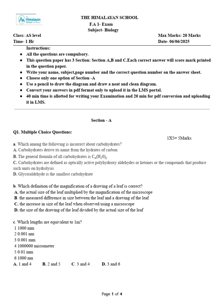 Class 11 Biology FA1 | PDF | Cell (Biology) | Microtubule