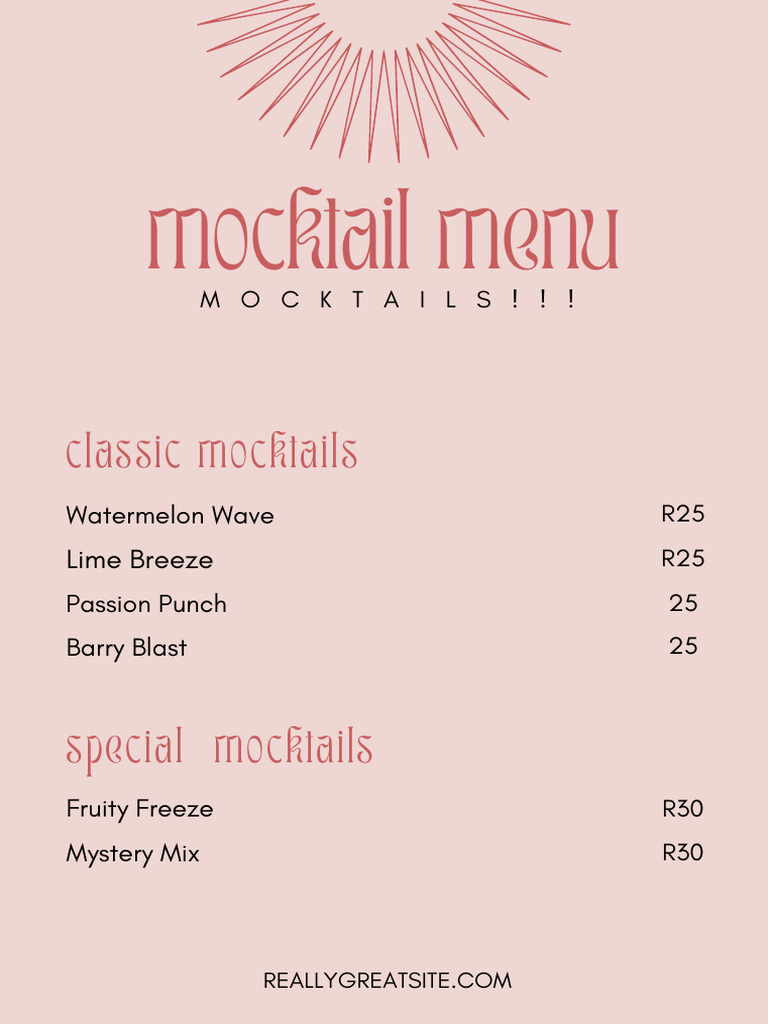 Pink Red Simple Elegant Wine Bar Cocktail Drinks Menu | PDF