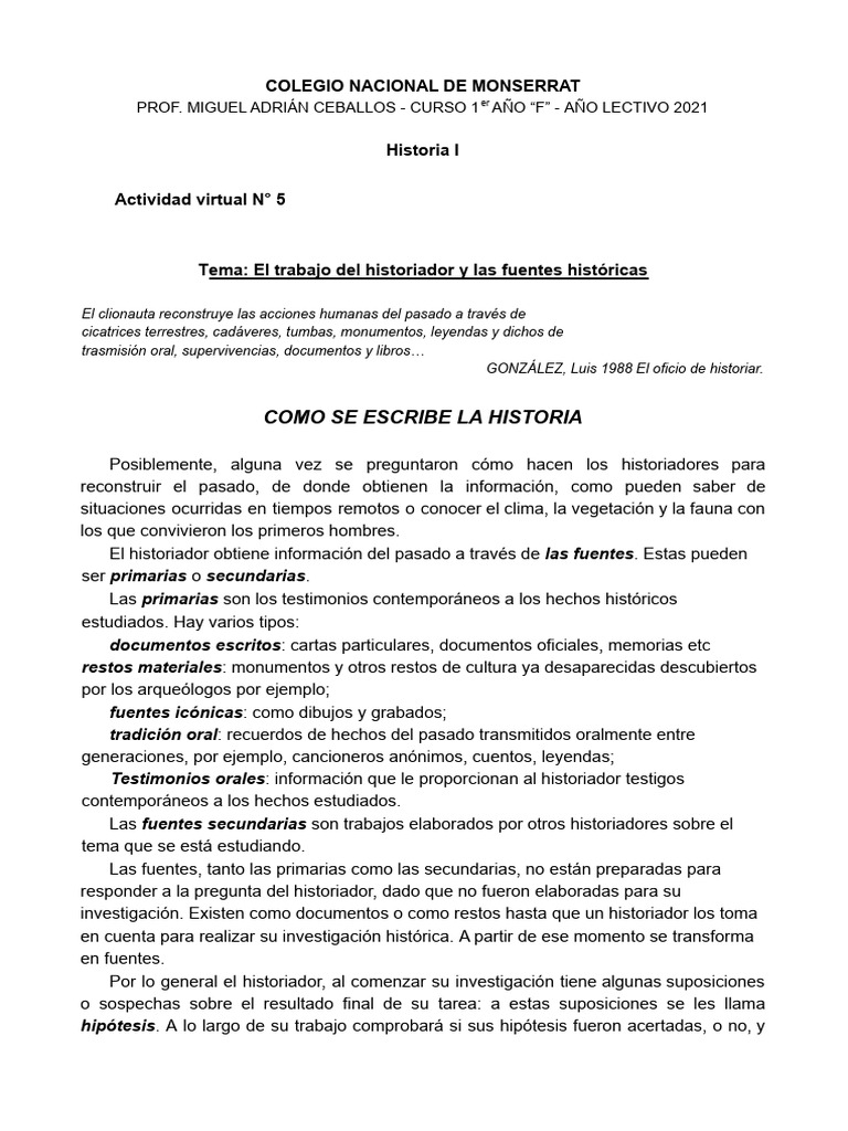TP N°5-El Trabajo Del Historiador y Las Fuentes Históricas | PDF ...
