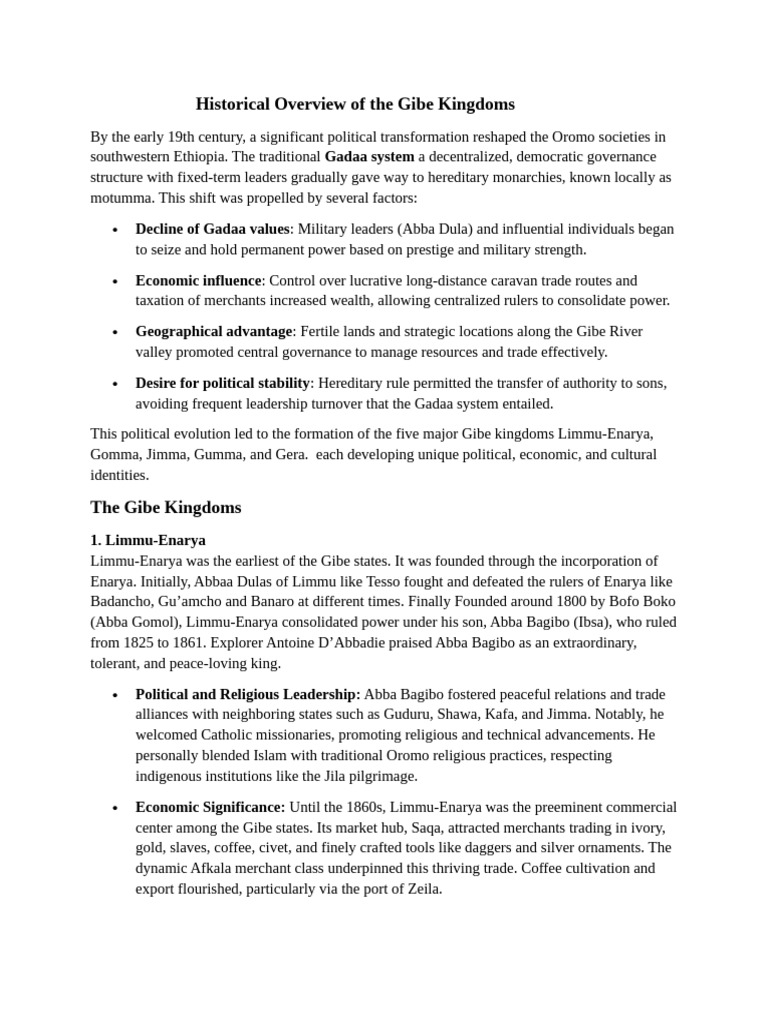 Historical Overview of The Gibe Kingdoms | PDF