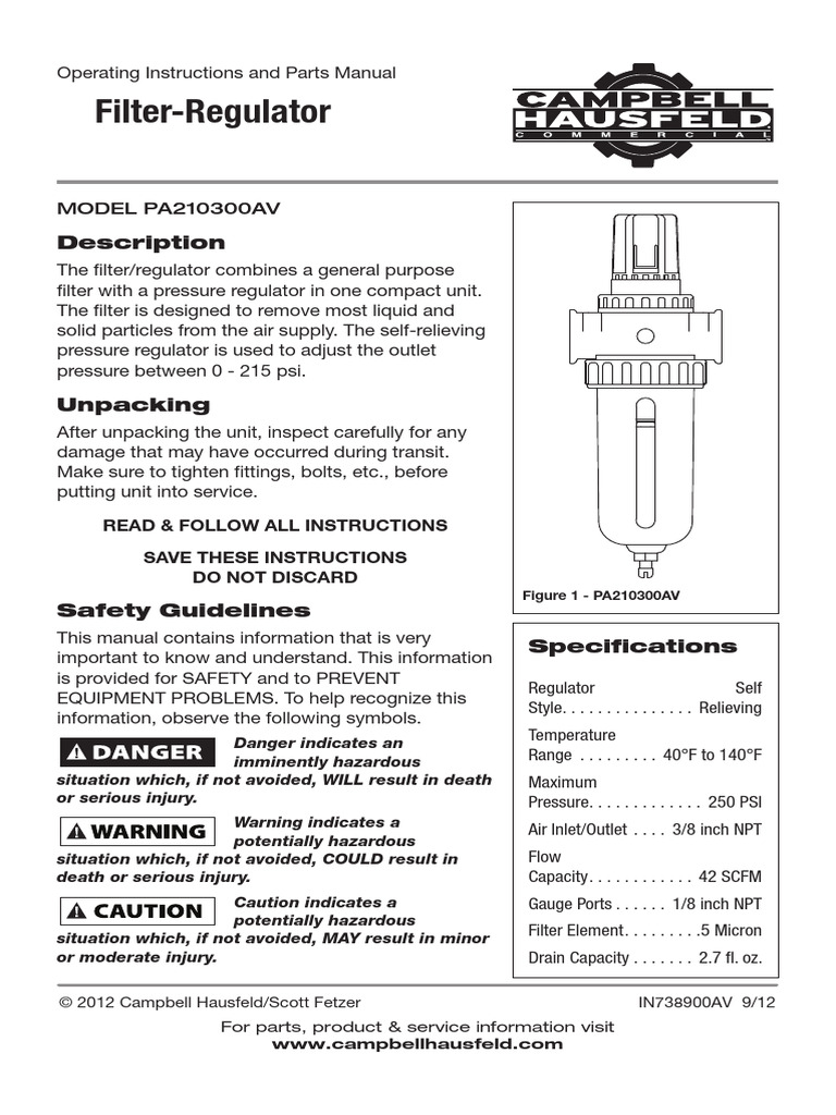 Filter-Regulator Operating Manual PA210300AV | PDF | Acid | Chemical ...