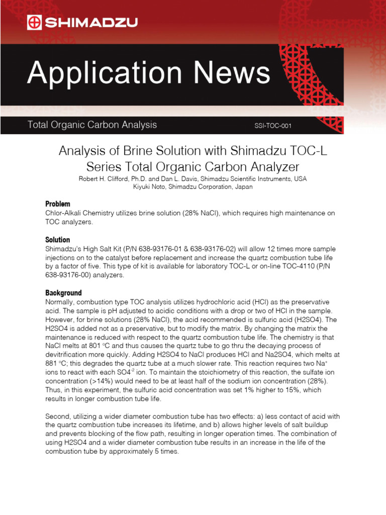 Analysis of Brine Solution With Shimadzu TOC-L Series Total Organic Carbon Analyzer | PDF ...