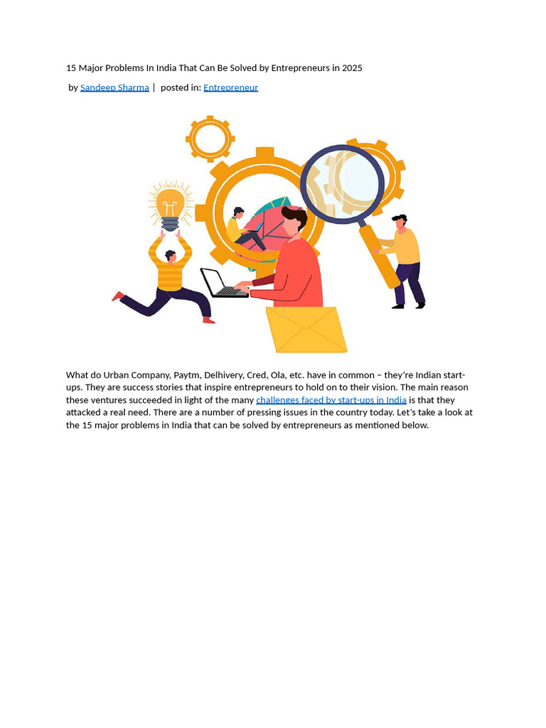 Solutions for India's Major Problems | PDF | Entrepreneurship | Startup ...