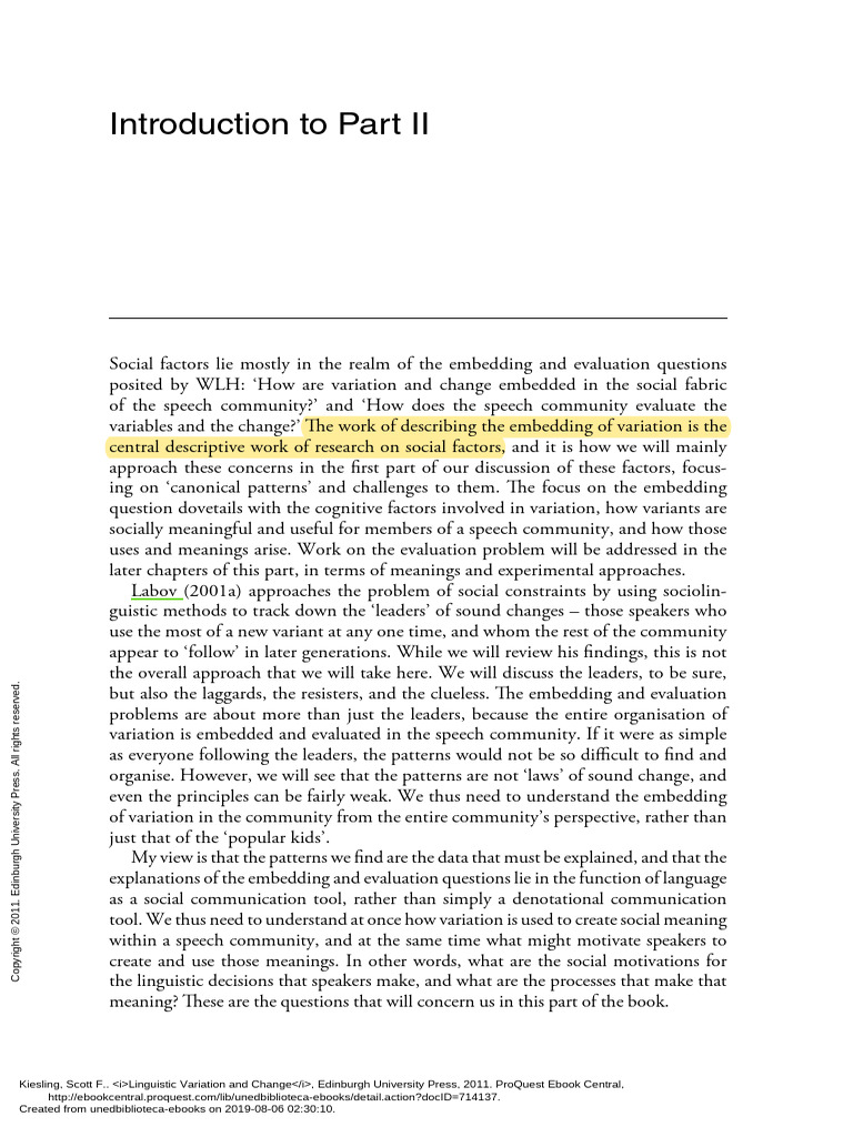 Linguistic Variation and Change - (Introduction To Part II) | PDF ...