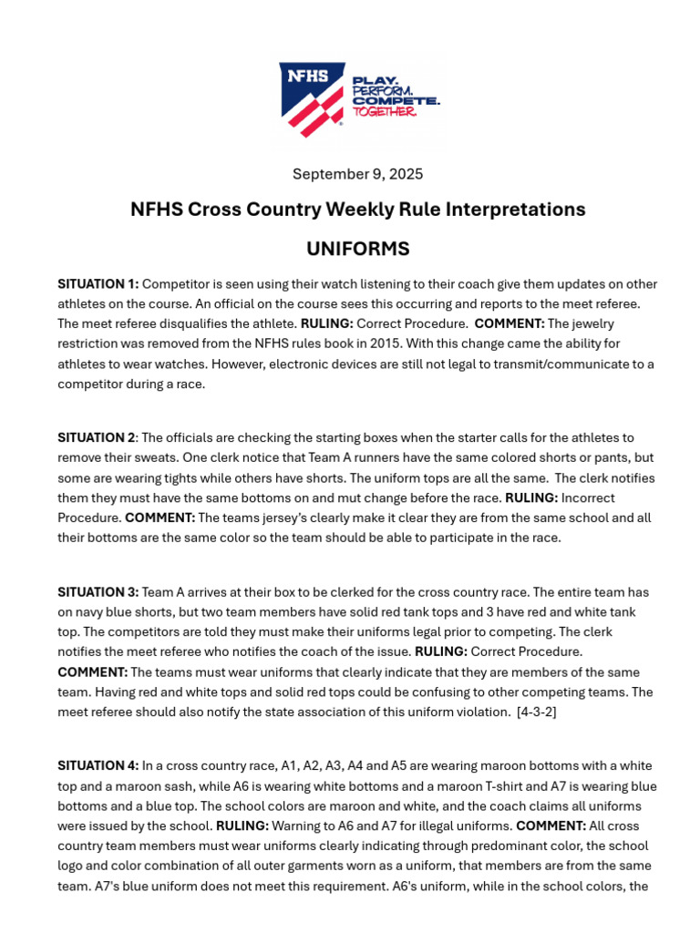 NFHS 2025 Cross Country Uniform Rules | PDF | Fashion | Clothing
