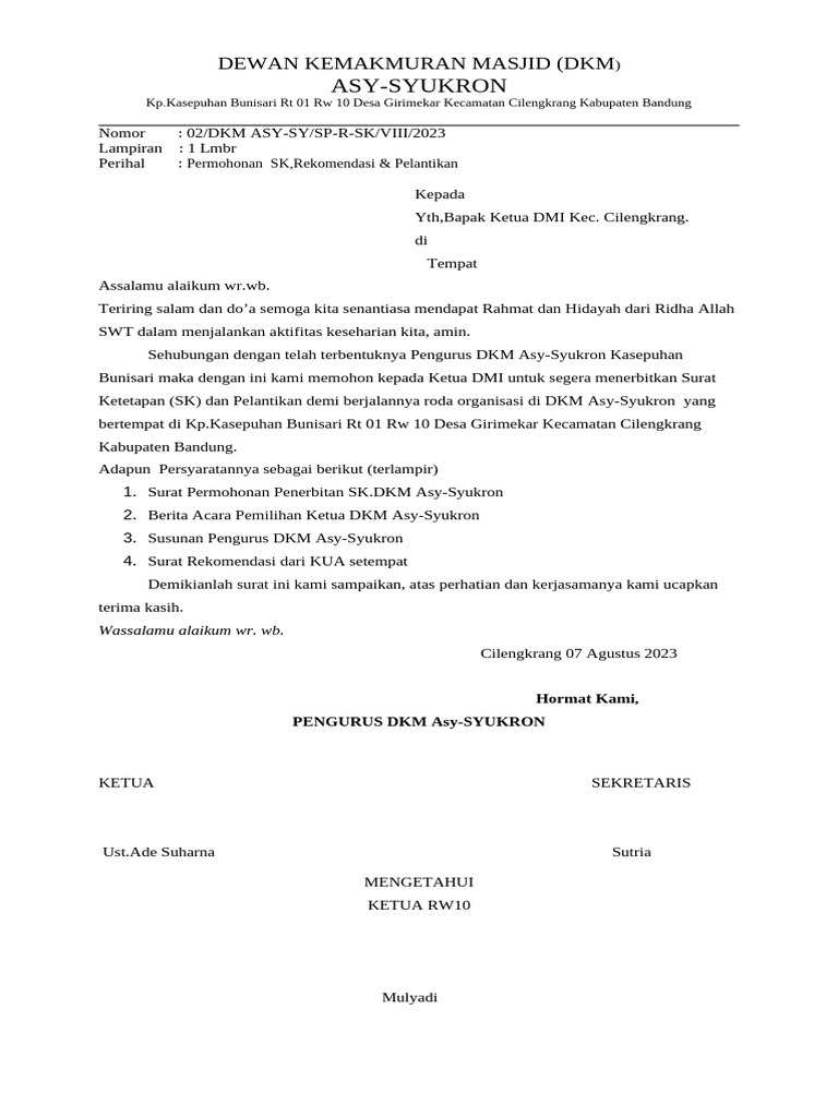 Surat Permohonan SK DKM Versi Dmi | PDF