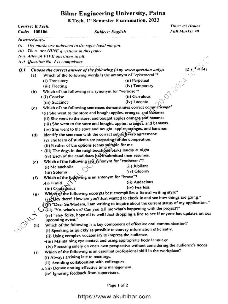 Btech 1 Sem English 100106 2023 | PDF