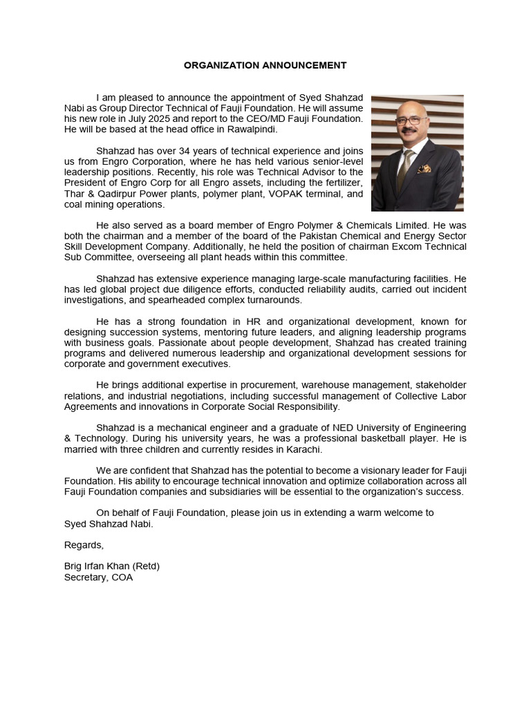 Announcement Syed Shahzad Nabi | PDF | Business