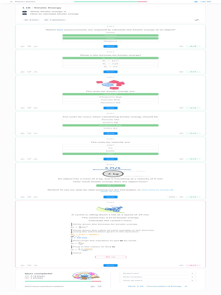 Kinetic Energy Quiz GCSE Physics Edexcel Higher Triple Cognito 2 | PDF ...
