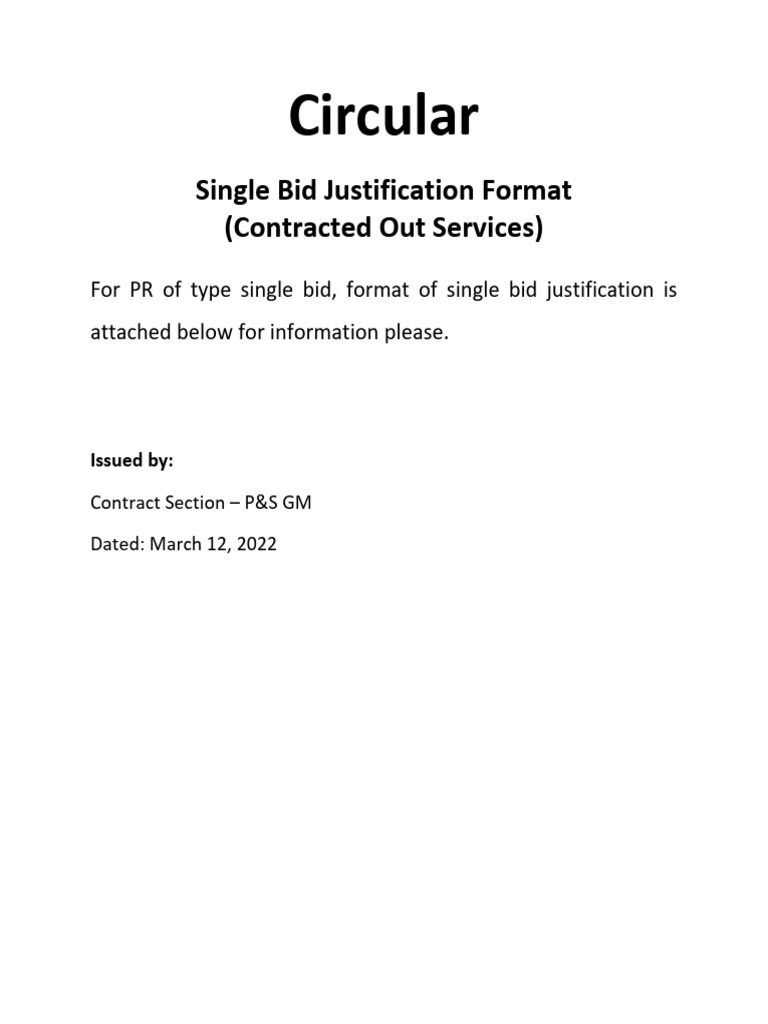 Circular-Single Bid Justification Format-Contracted Out Services | PDF
