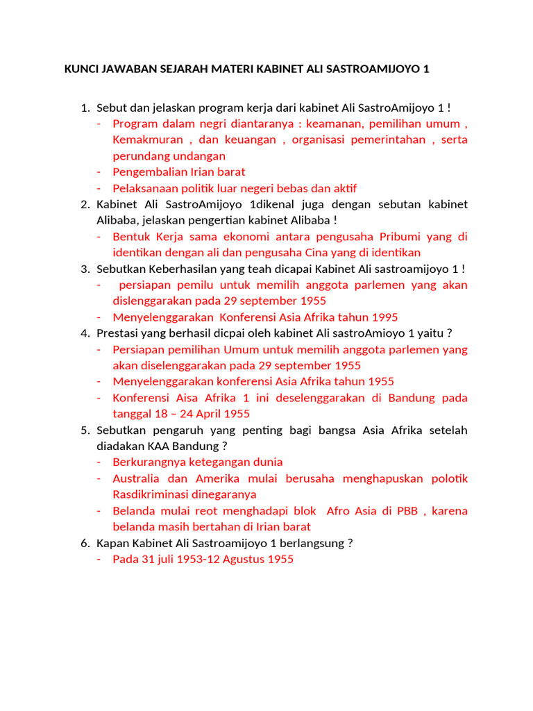 Prestasi Kabinet Ali Sastroamijoyo I | PDF