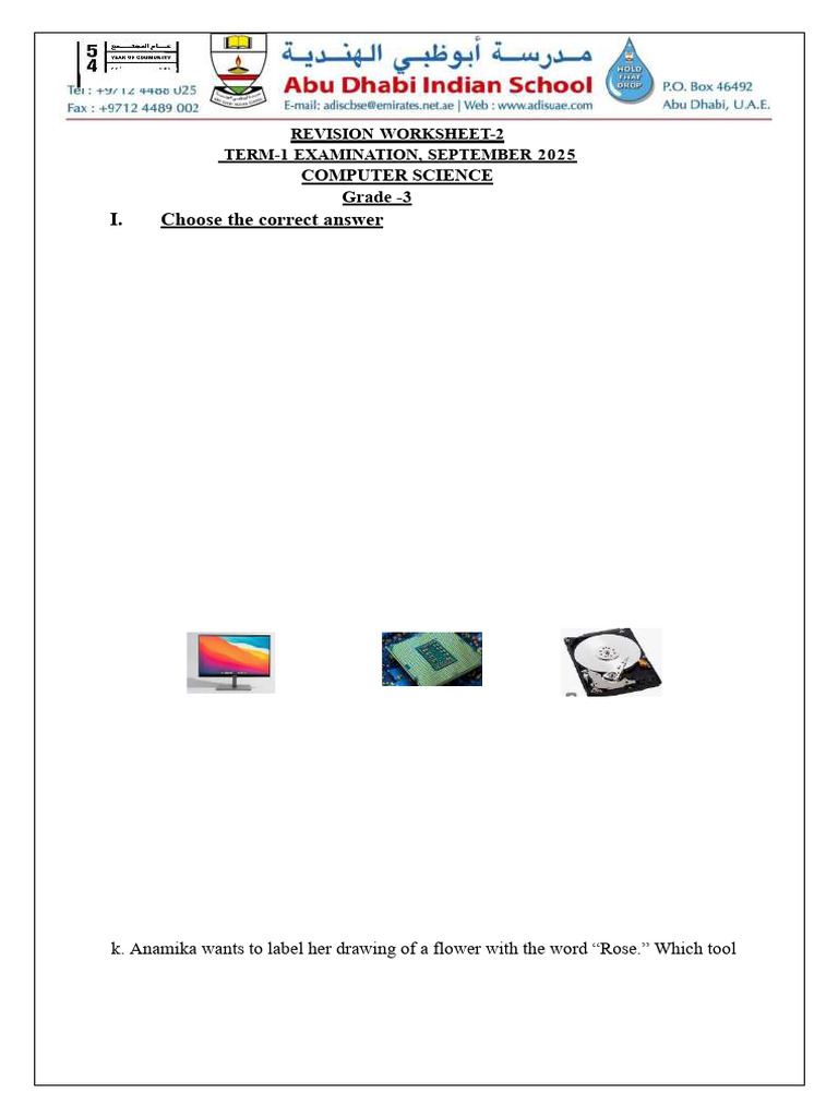 Grade3-Revision Worksheet 2 | PDF | Input/Output | Computing