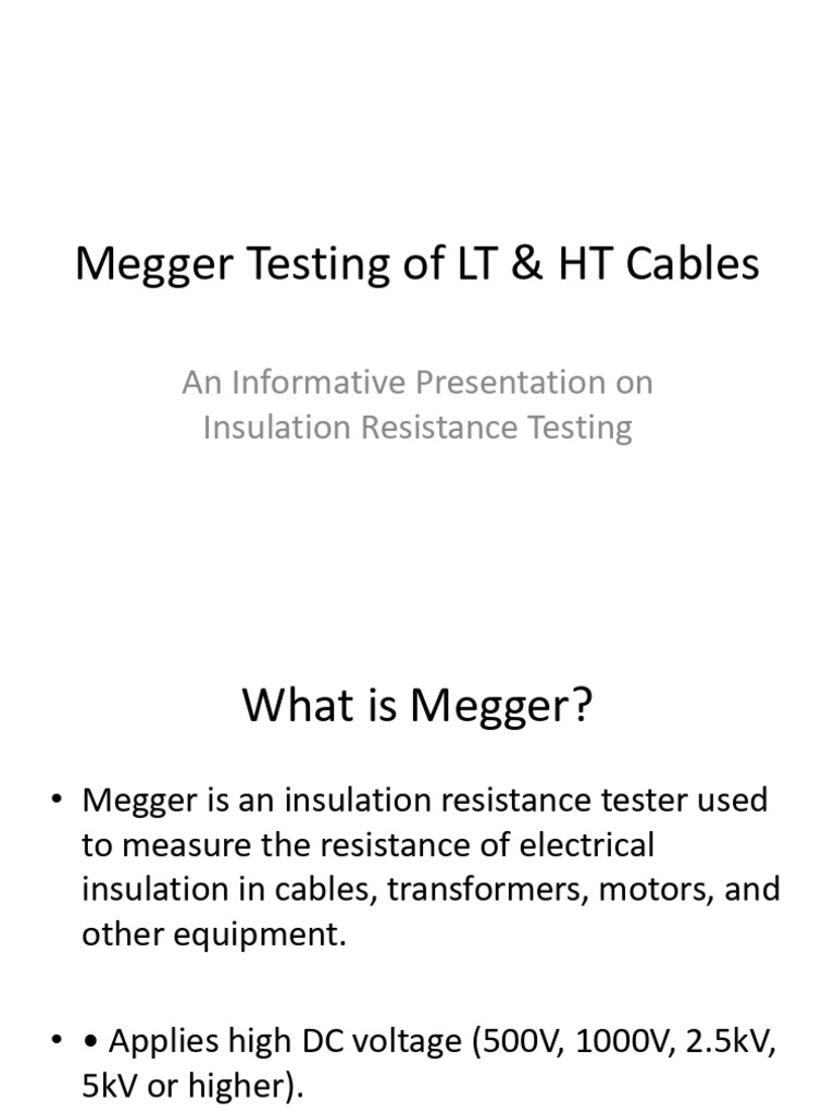 Megger Testing of LT and HT Cables | PDF | Insulator (Electricity ...