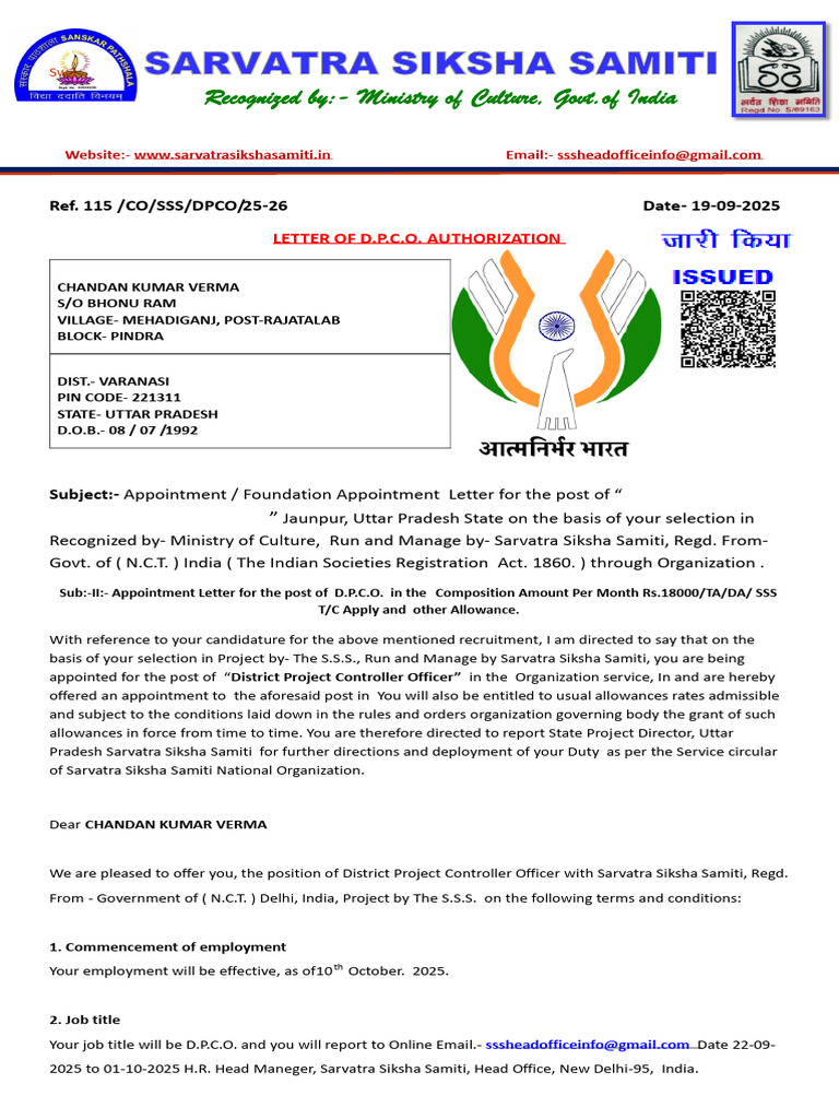 DPCO - SSS-115 - Chandan Kumar Verma | PDF | Employment | Breach Of Contract