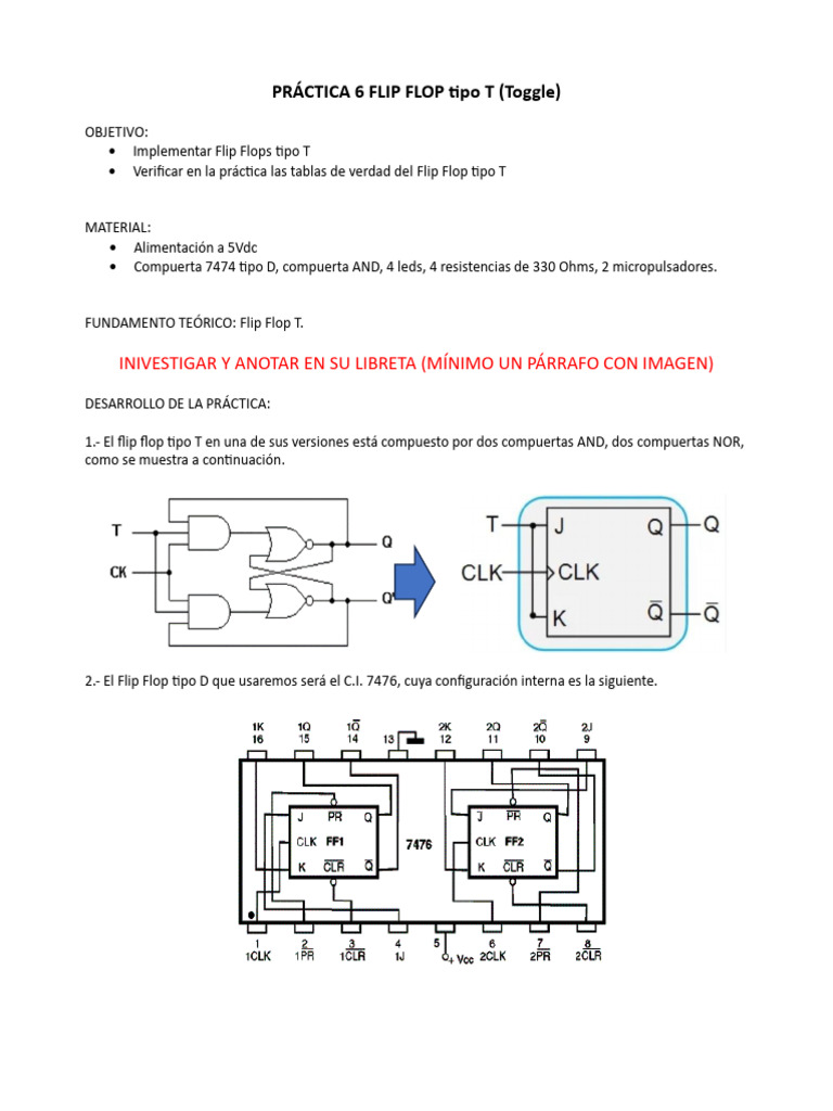 Práctica 6 - Flip Flop Tipo T | PDF