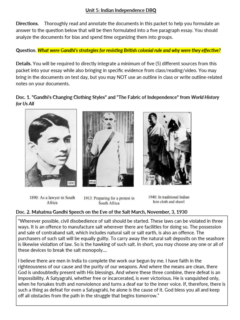 Indian Independence DBQ 2025 | PDF | Nonviolence | Mahatma Gandhi