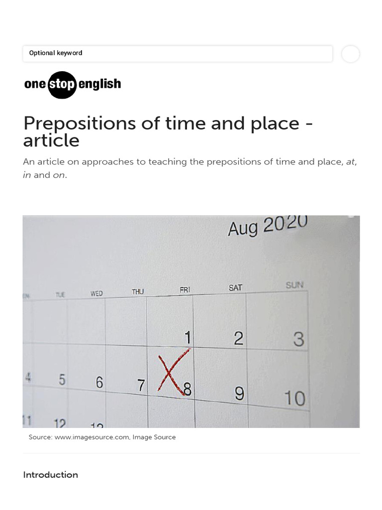 Prepositions of Time and Place - Article - Article - Onestopenglish ...