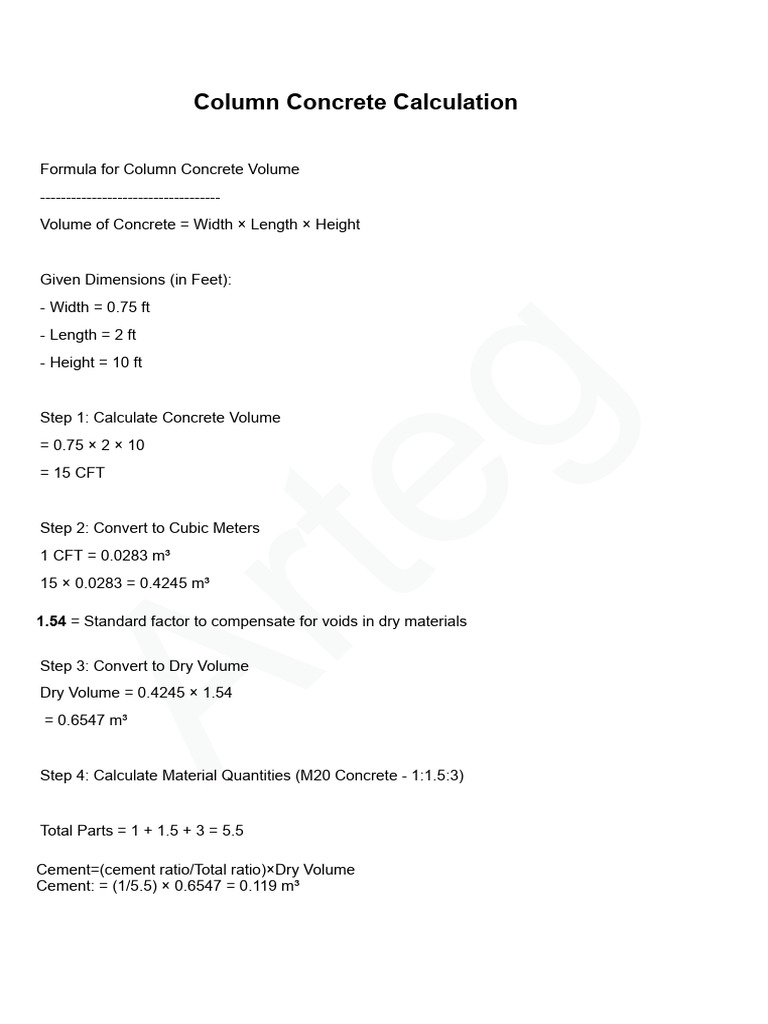 Column Concrete Calculation | PDF