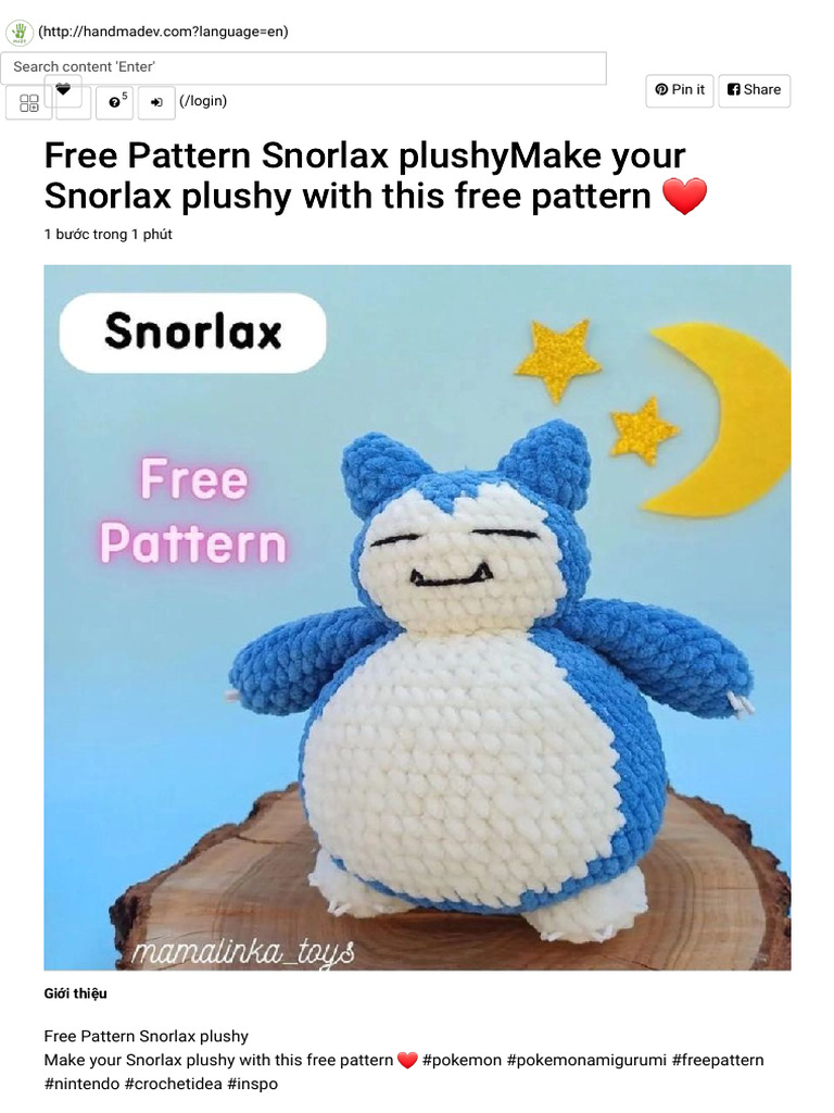 Free Pattern Snorlax Plushymake Your Snorlax Plushy With This FR | PDF