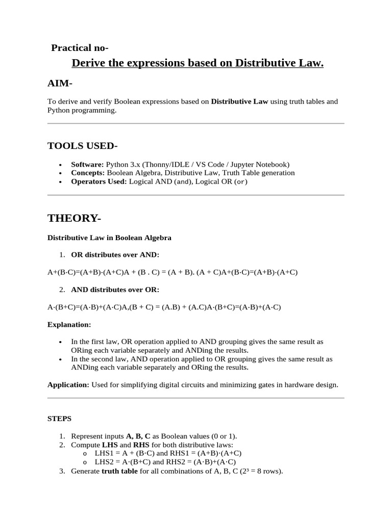 8bderive The Expressions Based On Distributive Law. | PDF | Boolean ...