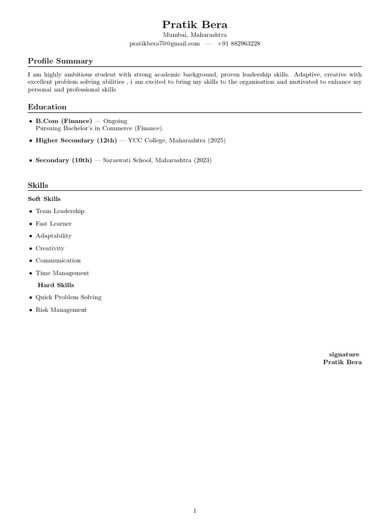 Pratik Bera Resume | PDF