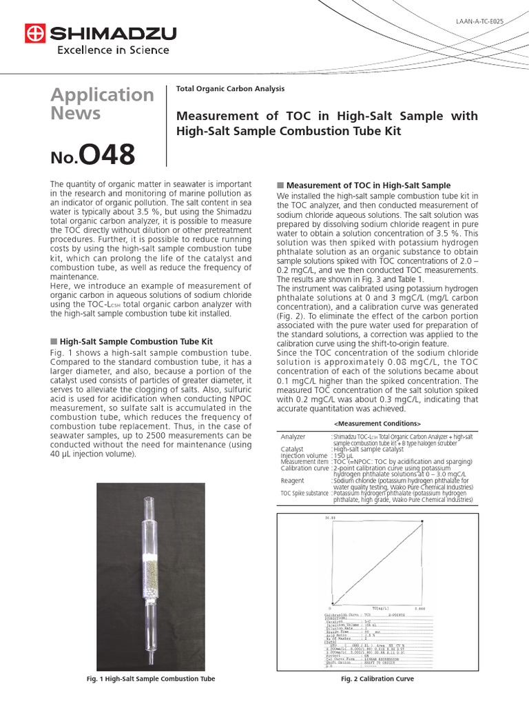 Measurement of TOC in High-Salt Sample With High-Salt Sample Combustion ...