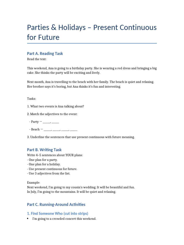 A1 Parties Holidays Lesson Expanded | PDF