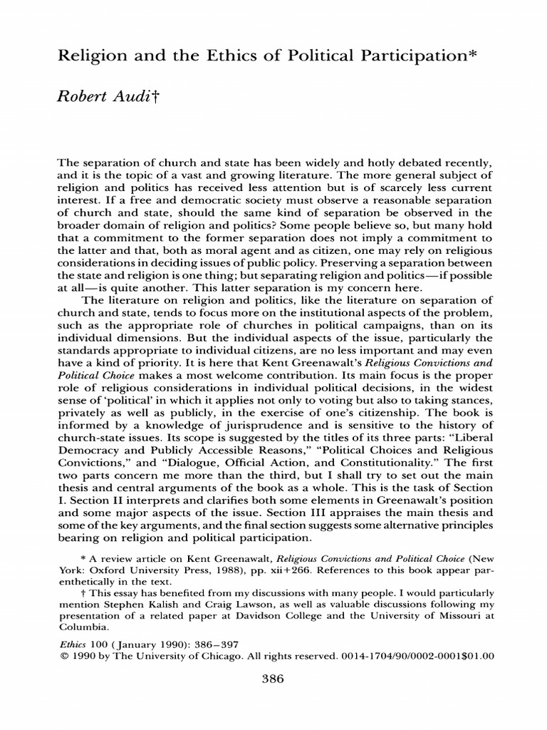 Religion and The Ethics of Political Participation IReligious ...
