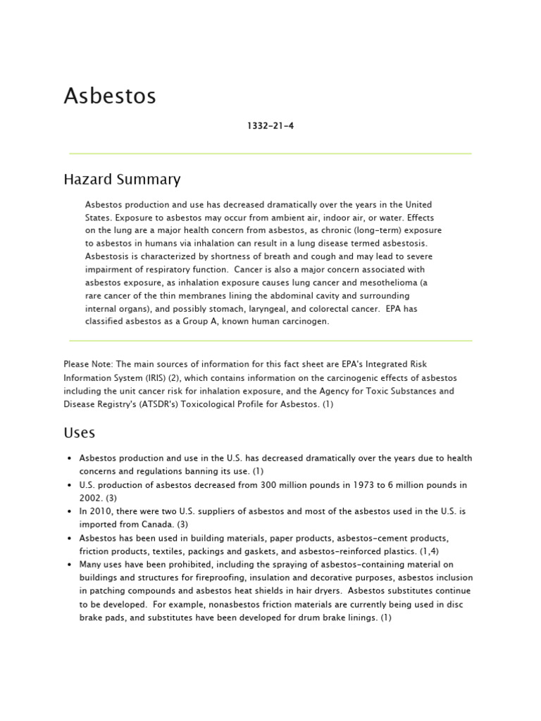 Asbestos Health Risks and Exposure Guide | PDF | Asbestos ...