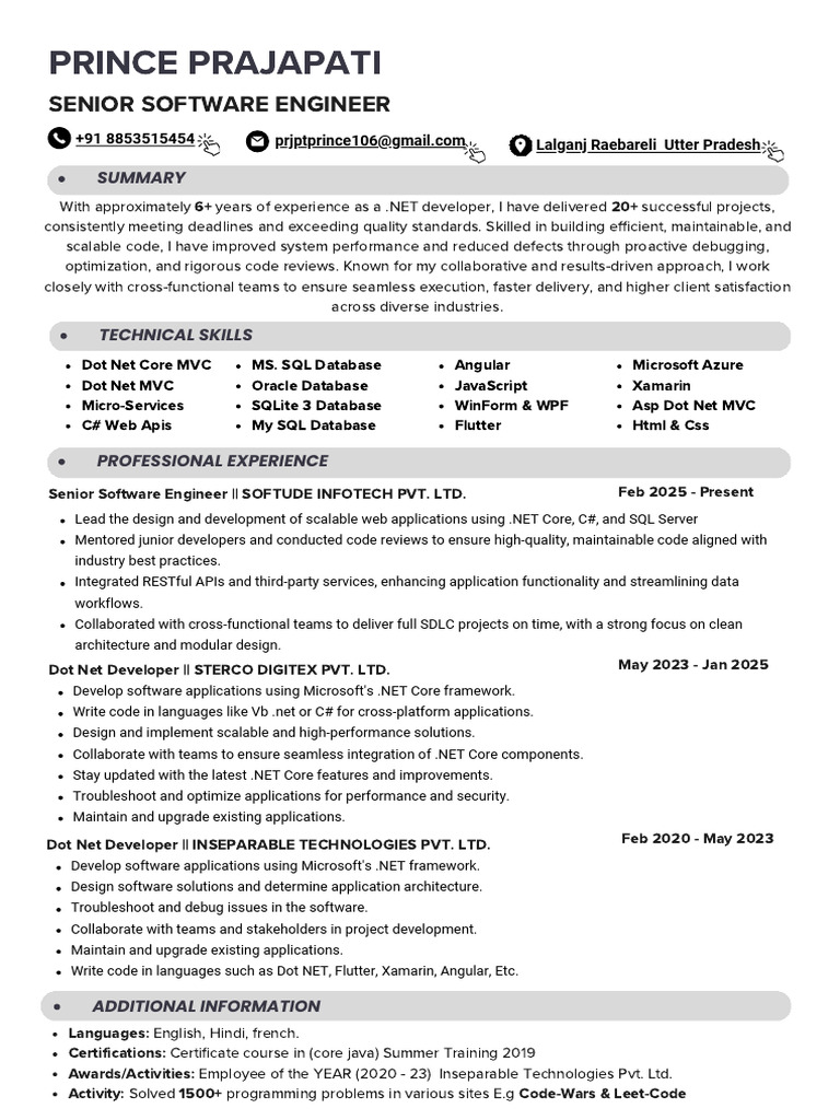 Prince Prajapati Resume Aug-2025 | PDF | Microsoft Sql Server | Databases