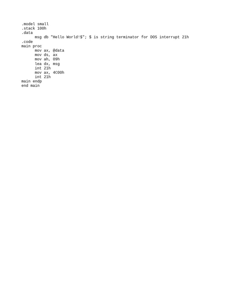 Assembly Language Hello World Program | PDF