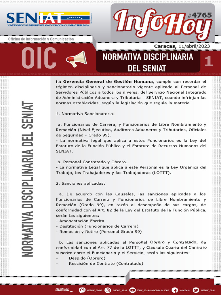 Infohoy 4765 Régimen Disciplinario Seniat | PDF