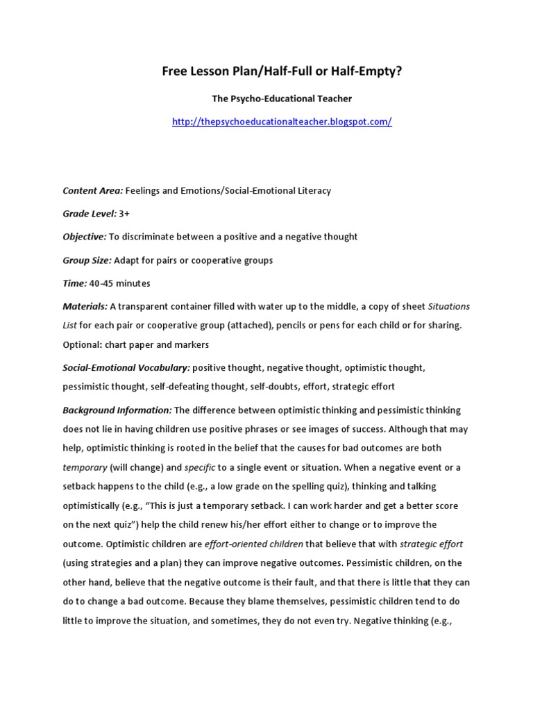 Social-Emotional Literacy for Kids | PDF | Optimism | Lesson Plan