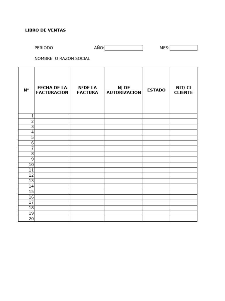 Libro de Ventas: Formato y Detalles | PDF