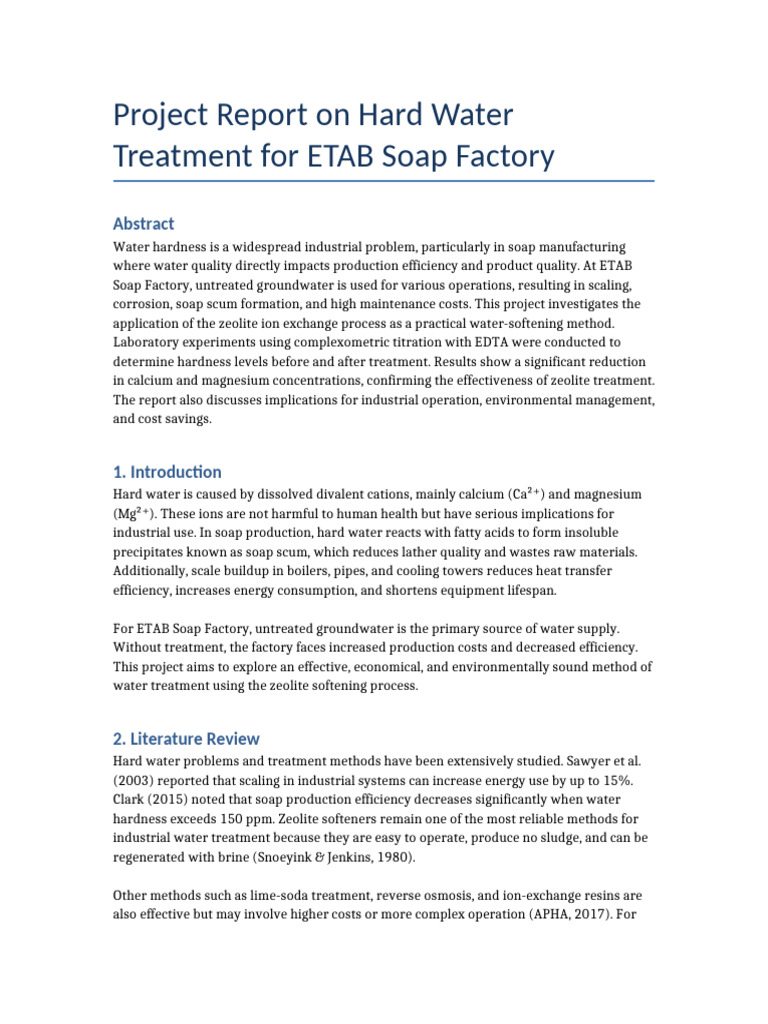 Hard Water Treatment for Soap Production | PDF | Ion Exchange ...