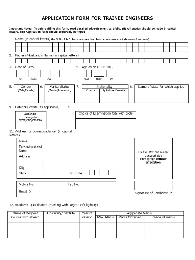 Trainee Engineer Application Form | PDF