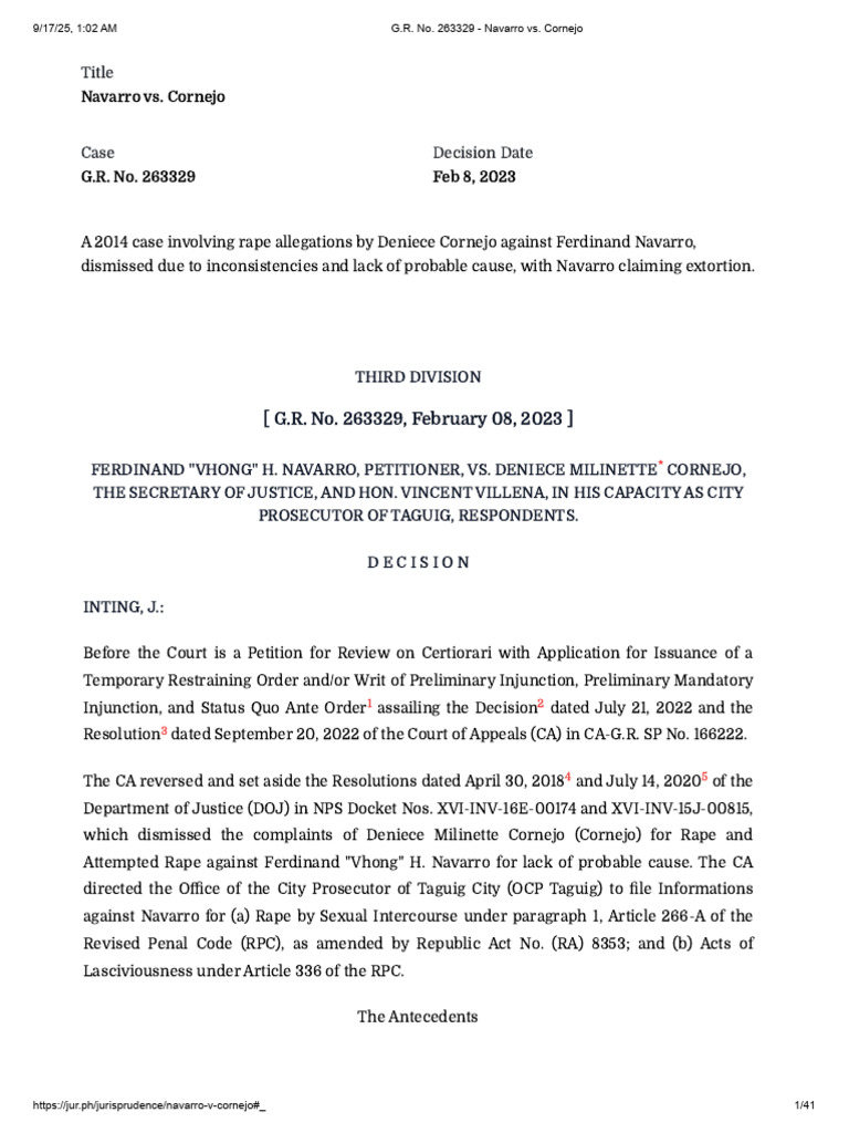 G.R. No. 263329 - Navarro vs. Cornejo | PDF | Justice | Crime & Violence