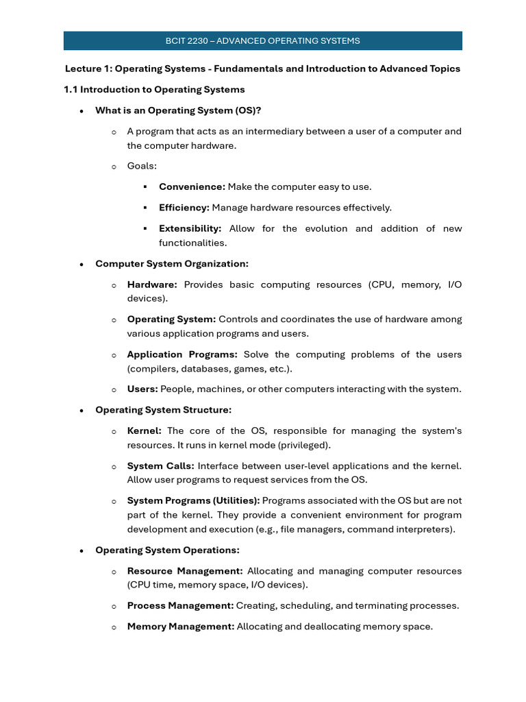 Advanced Operating Systems Overview | PDF | Thread (Computing ...