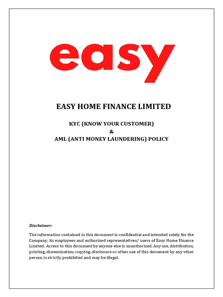 KYC & AML Policy for Easy Home Finance | PDF | Regulatory Compliance ...