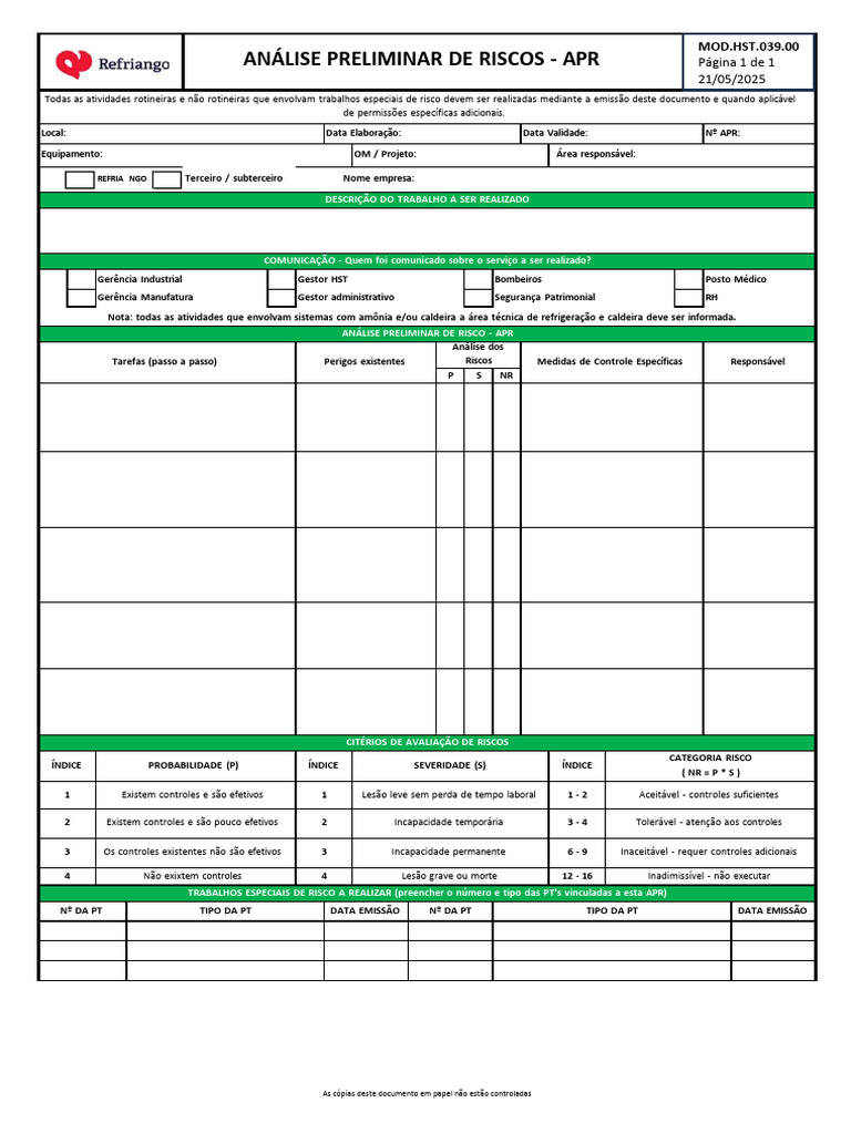 Análise Preliminar de Riscos - APR | PDF