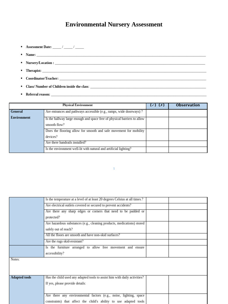 Environmental Nursery Assessment Final (Ongoing) | PDF | Classroom
