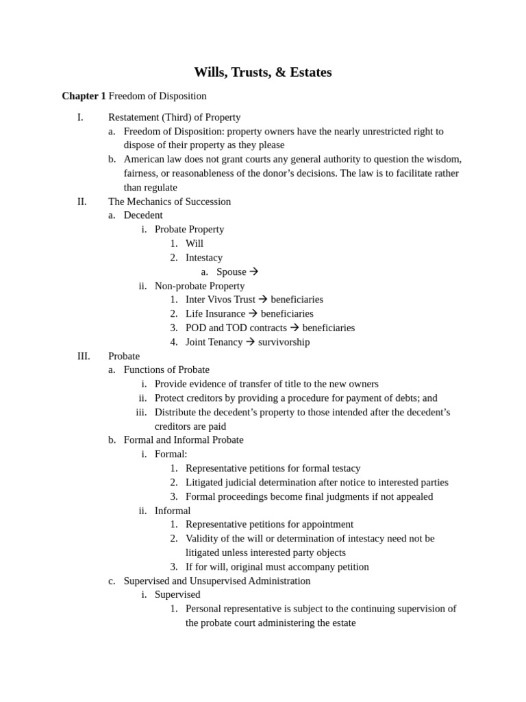 Wills, Trusts, and Estates Overview | PDF | Probate | Will And Testament